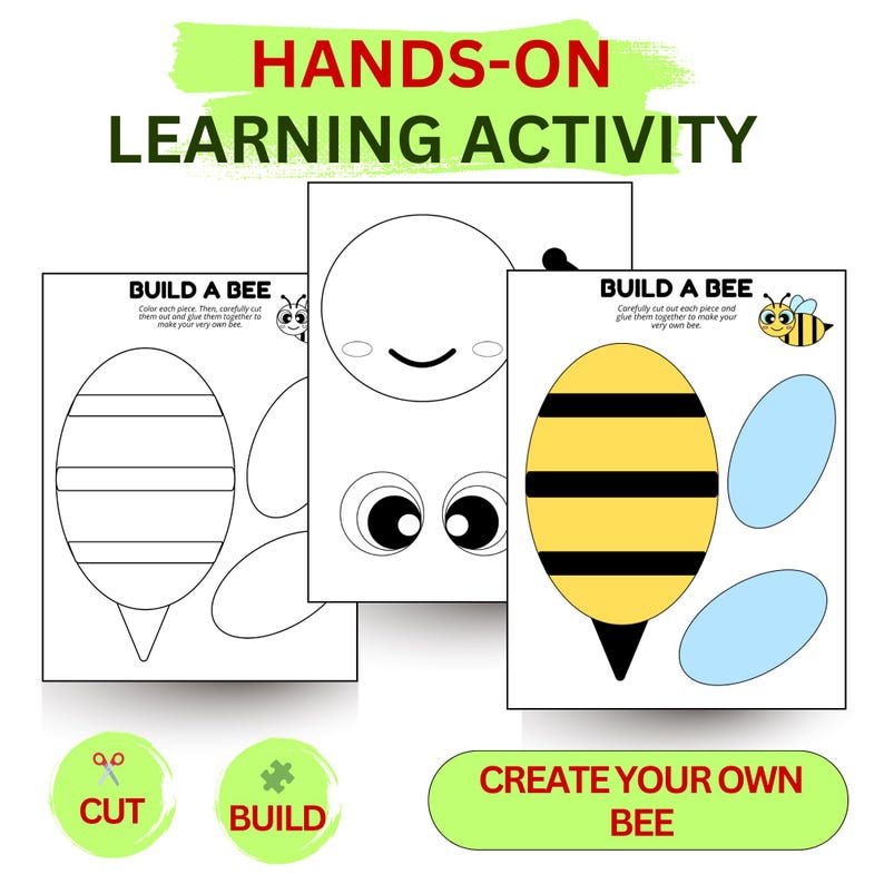 Build a Bee Craft Printable for Kids, Cut and Paste Bee Activity ...