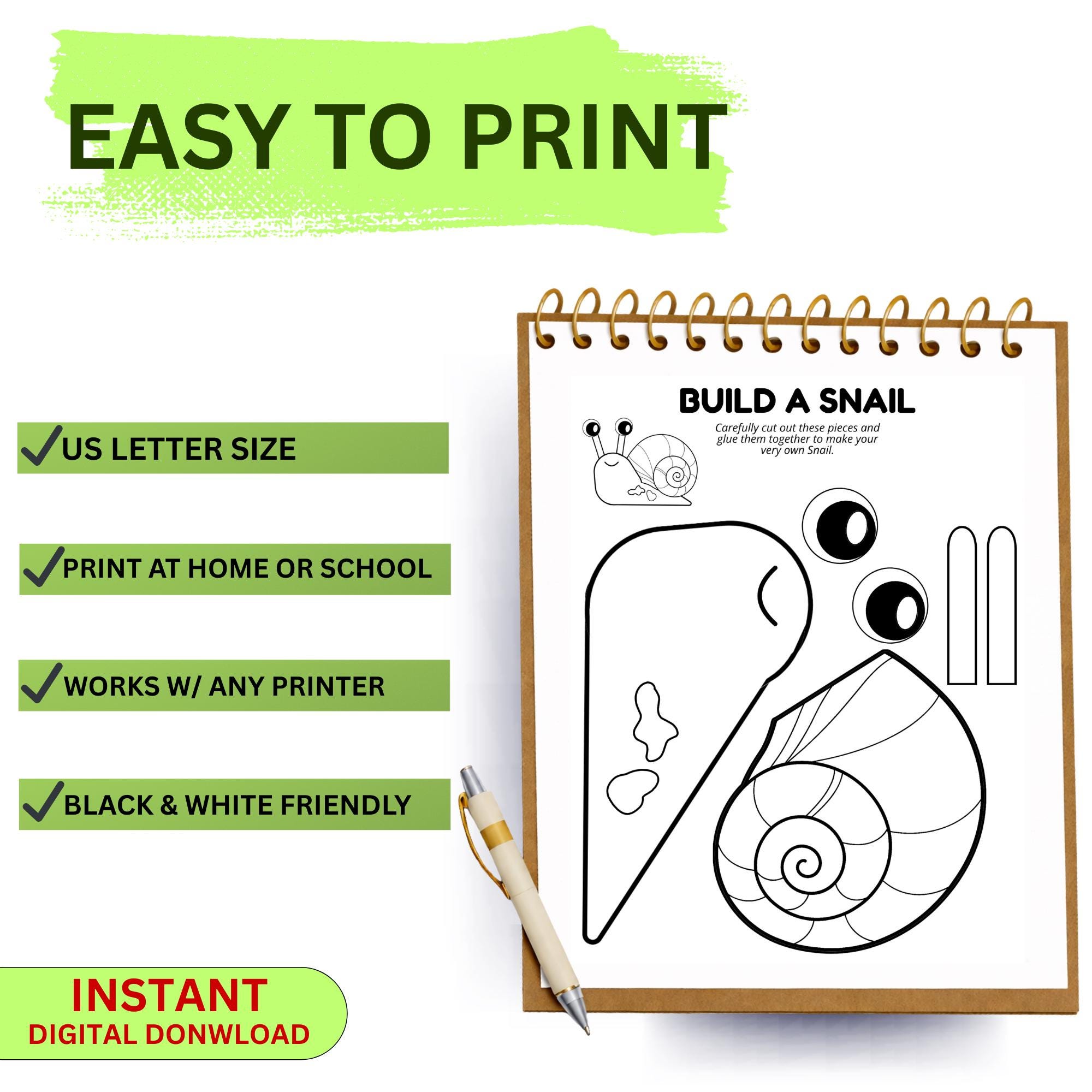 Build a Snail Craft Printable, Cut and Paste Snail Activity for Kids ...