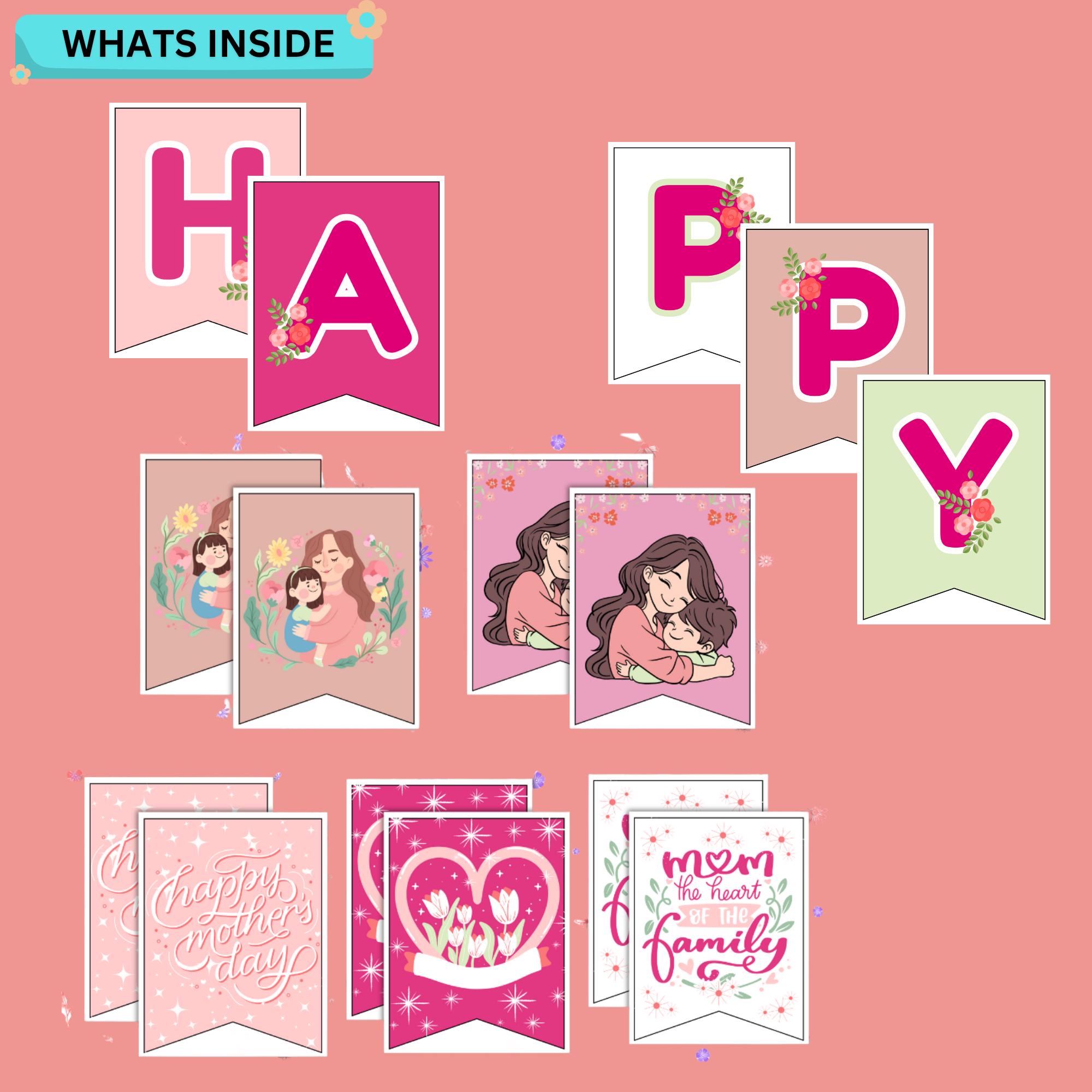 Mother’s Day Crafts Banner Printable, Happy Mothers Day Bunting, DIY ...