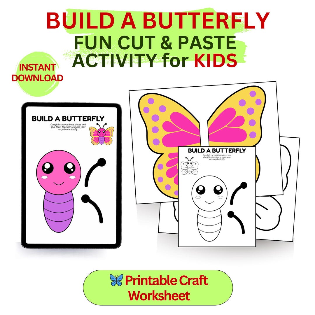 Build a Butterfly Craft Printable for Kids, Cut & Paste Butterfly ...