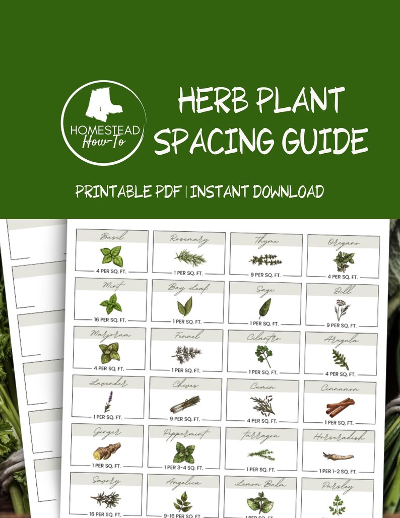 Herb Garden Plant Spacing Guide, Gardening PDF Planner, Plant Spacing ...