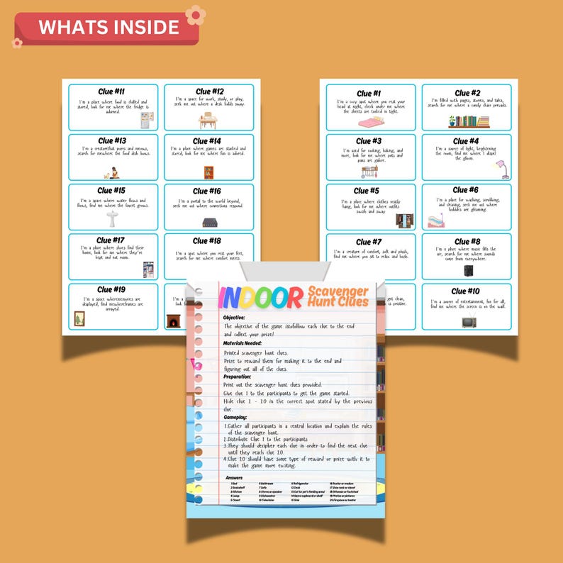 Indoor Scavenger Hunt Clues, Printable PDF Activity Game, Family Fun ...