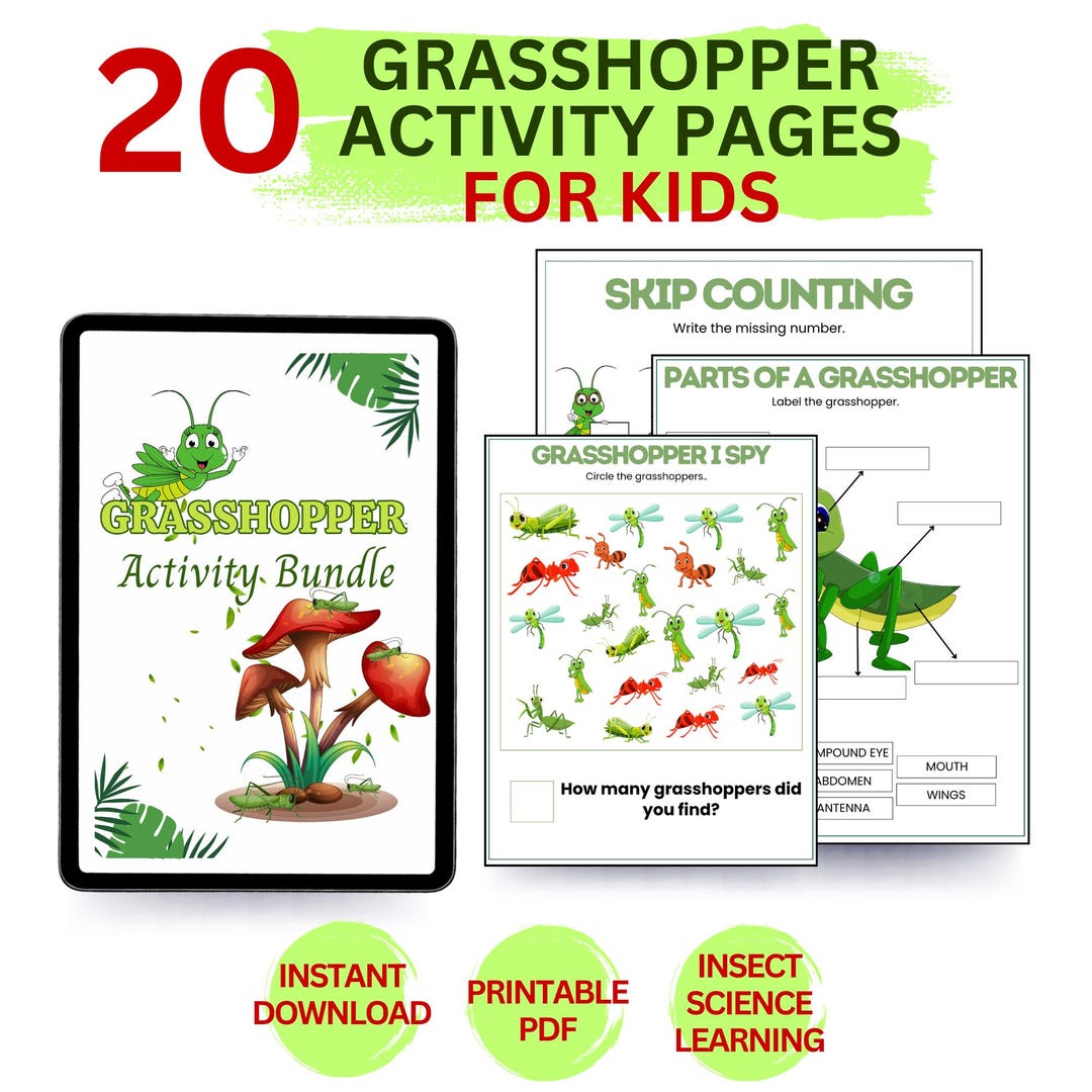 Grasshopper Activity Bundle for Kids, Insect Worksheets Printable, Life ...