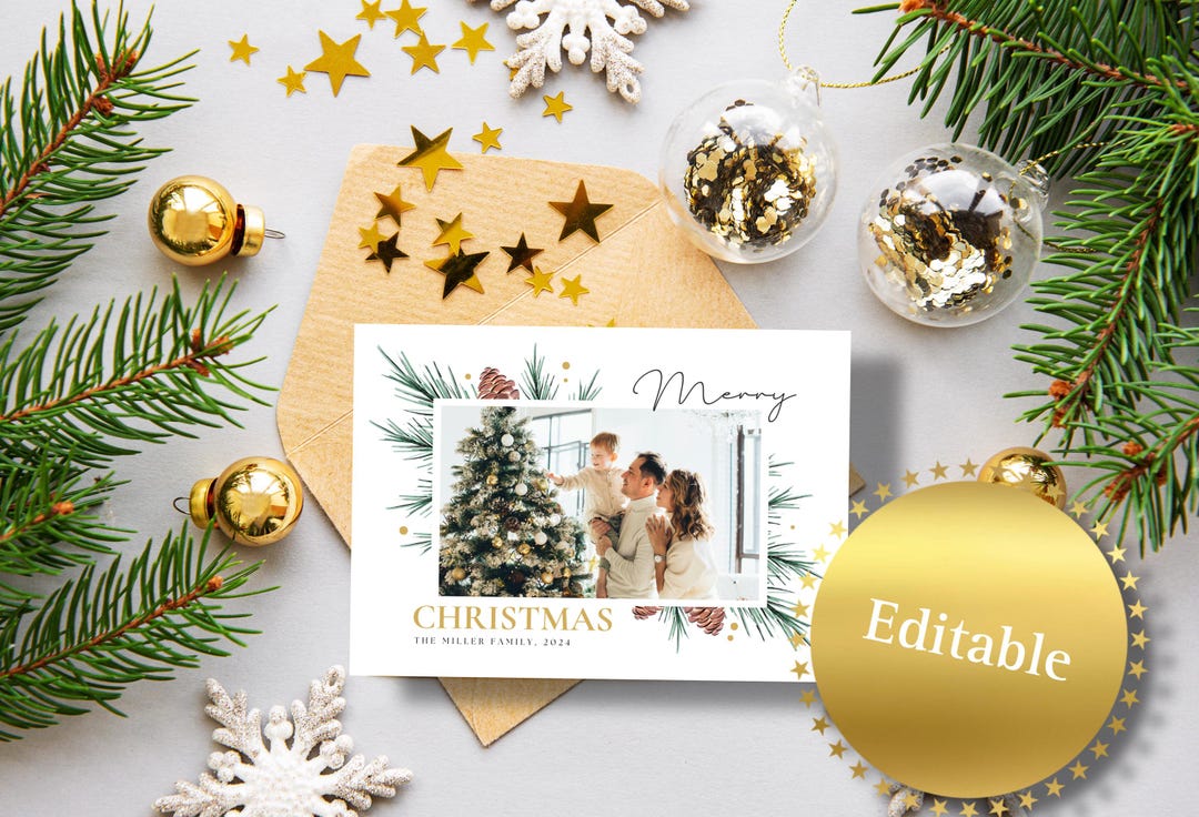 Customizable Christmas Card Template for Families Editable Holiday ...