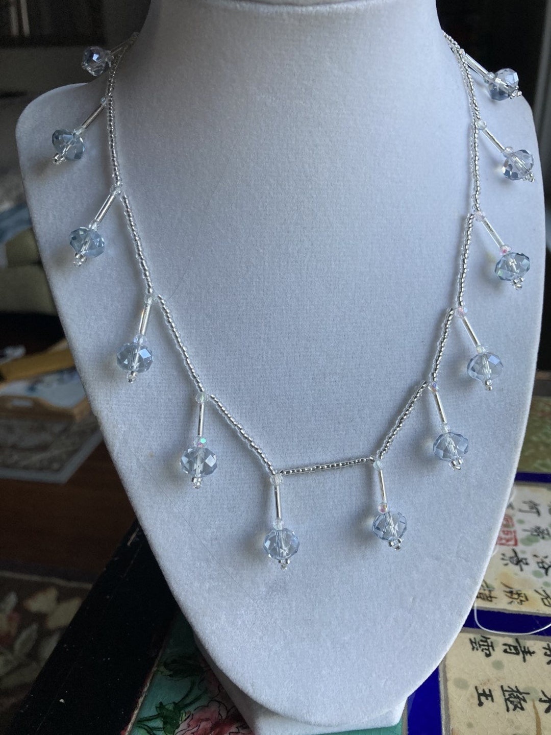 Handmade Baby Blue and Clear Sparkling Beaded Necklace - Etsy