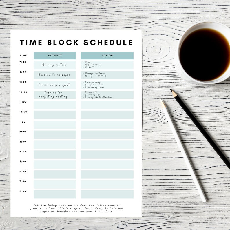 Digital ADHD Daily Time Blocking Schedule - Etsy