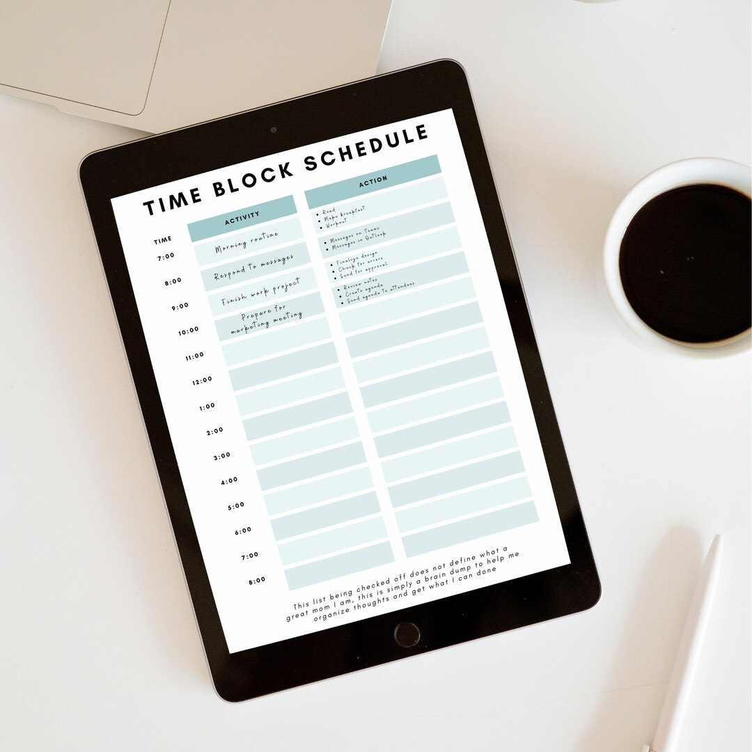 Digital ADHD Daily Time Blocking Schedule - Etsy