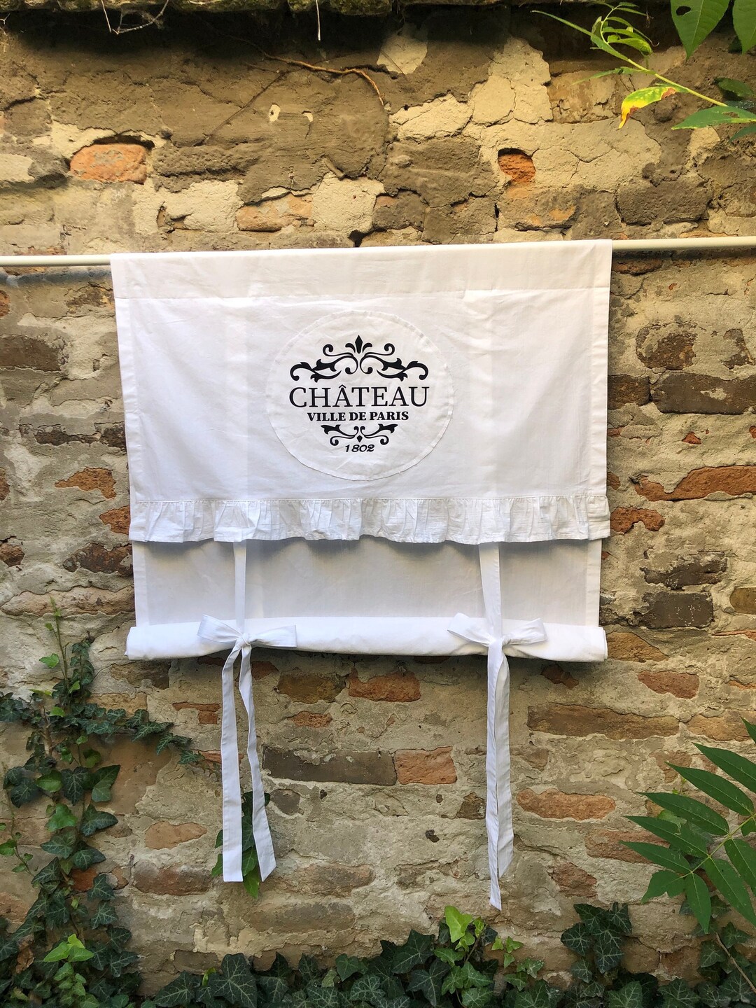 Tie up Curtain Panel French Country White Cotton Shabby Chic Custom ...