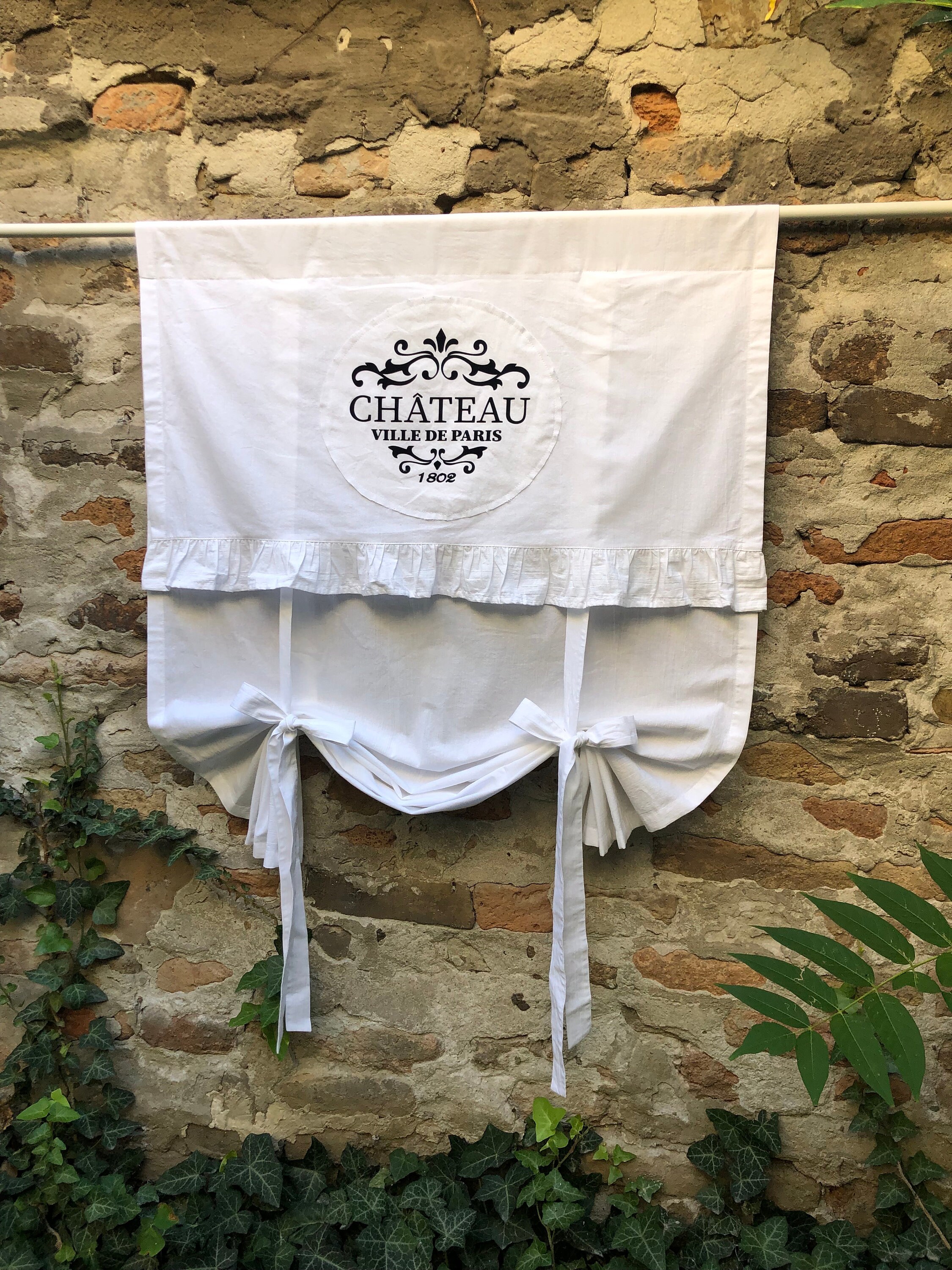 Tie up Curtain Panel French Country White Cotton Shabby Chic Custom ...