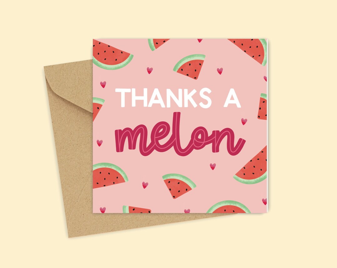 Thanks a MELON, Thank You Card, Watermelon, Cute, Holographic Hearts - Etsy