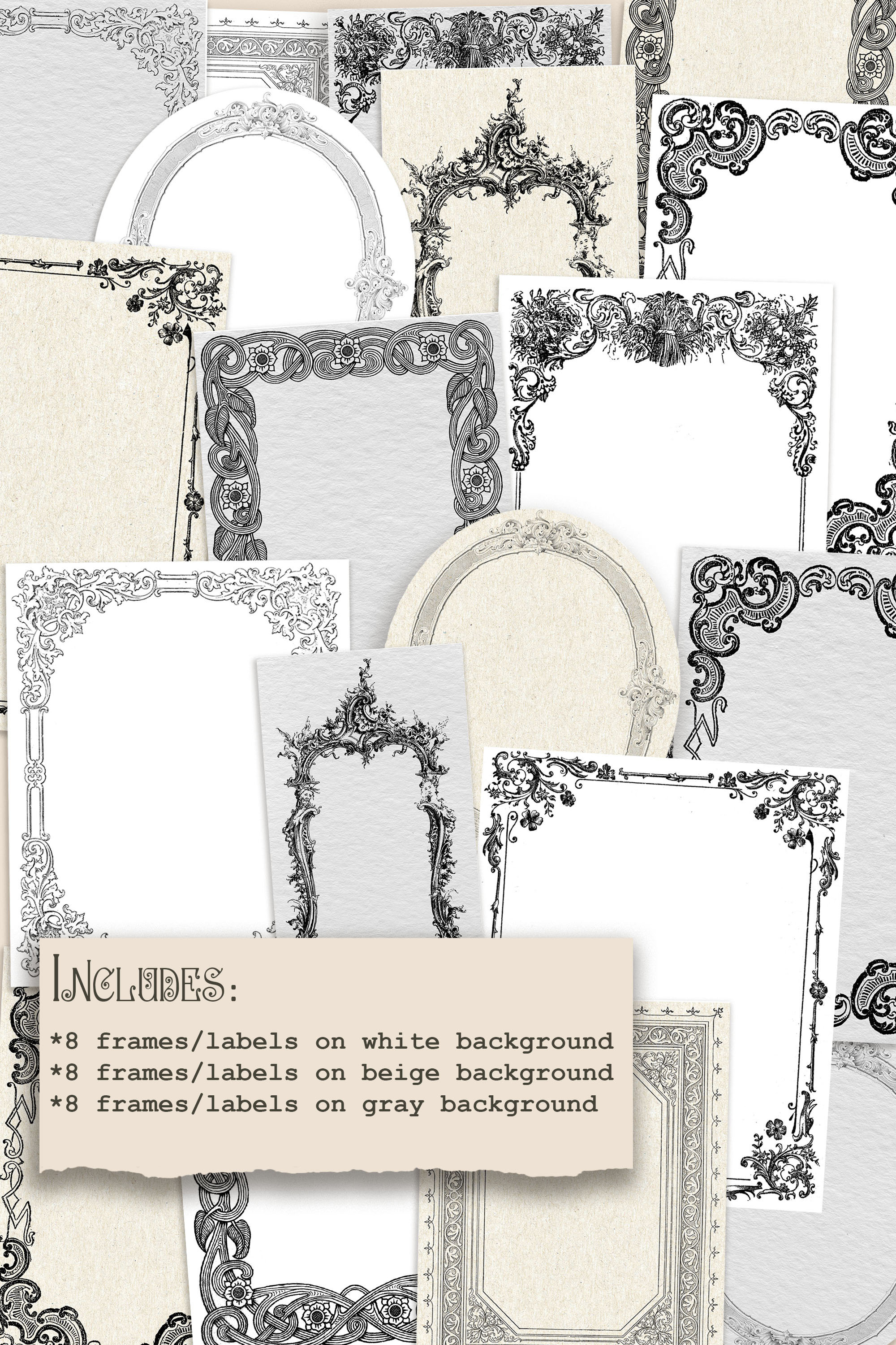 24 Beautiful Frames/labels, Digital Printable Instant Download, Ornate ...