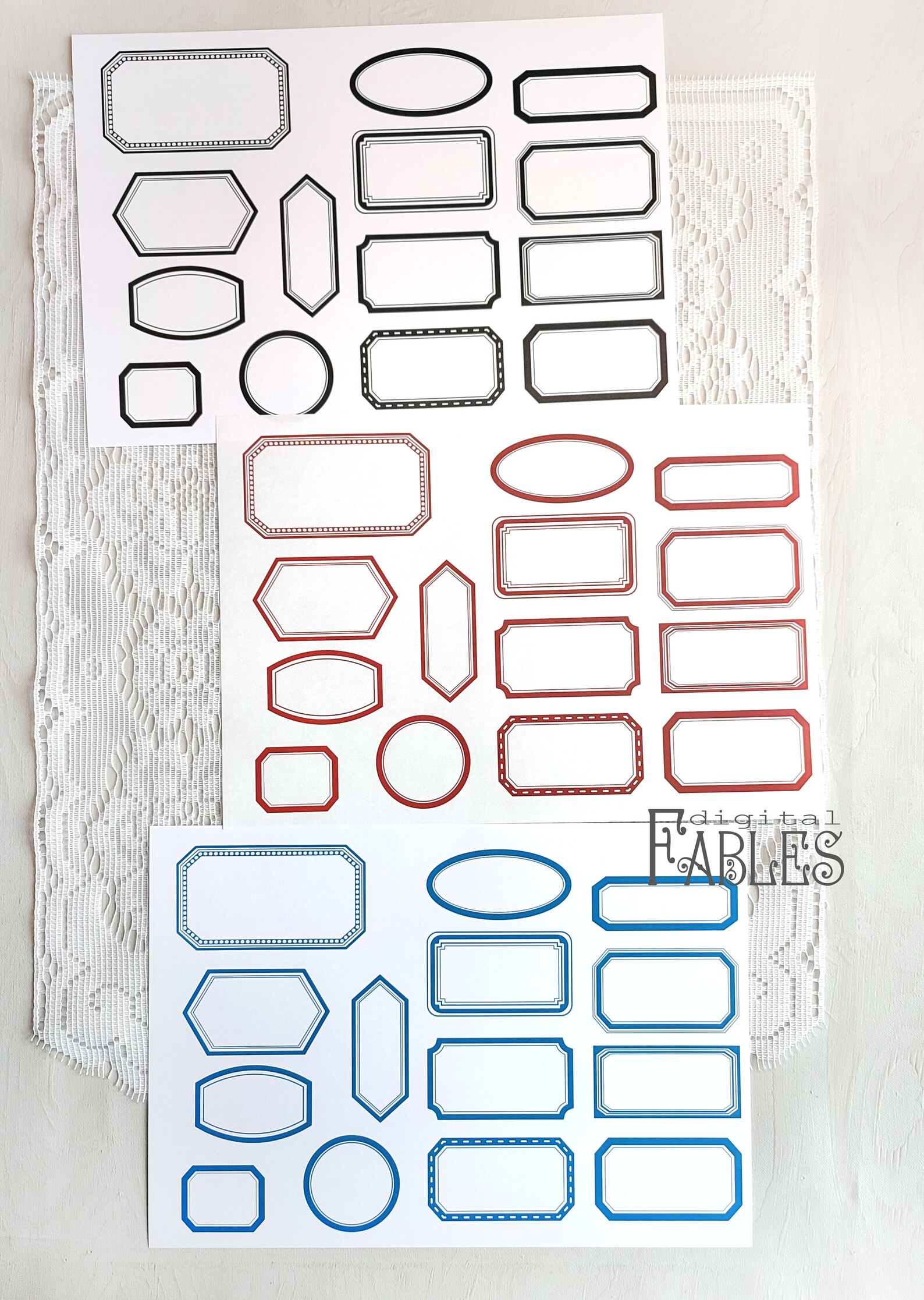 Retro Labels Printable, Vintage Style Ephemera, Red Green Blue Frame ...