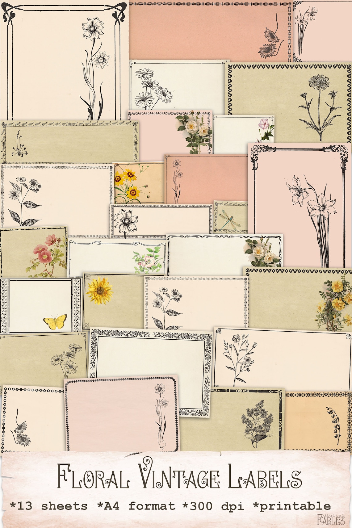 Floral Vintage Labels, Nature Ephemera, Flowers, Junk Journal ...