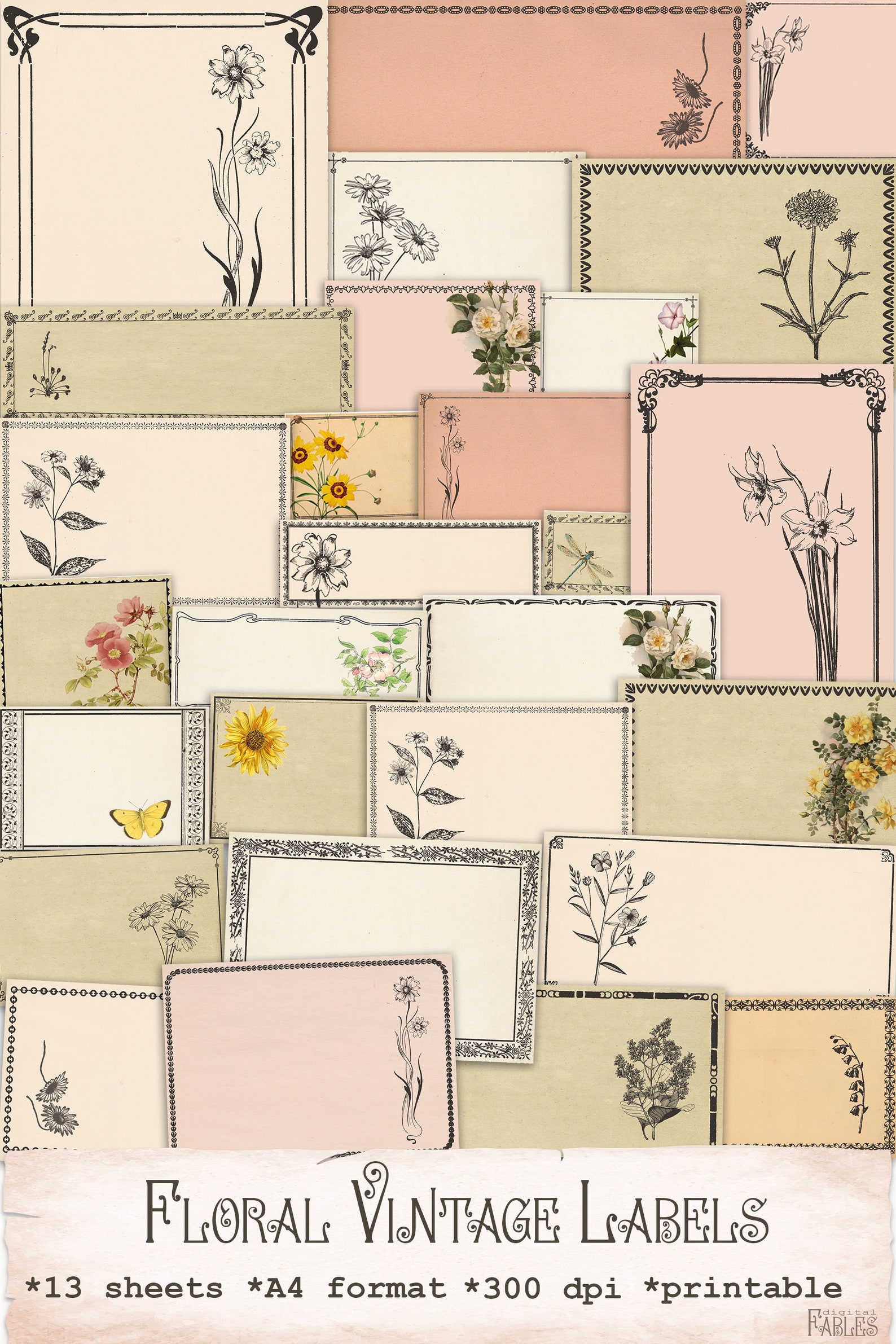 Floral Vintage Labels, Nature Ephemera, Flowers, Junk Journal ...