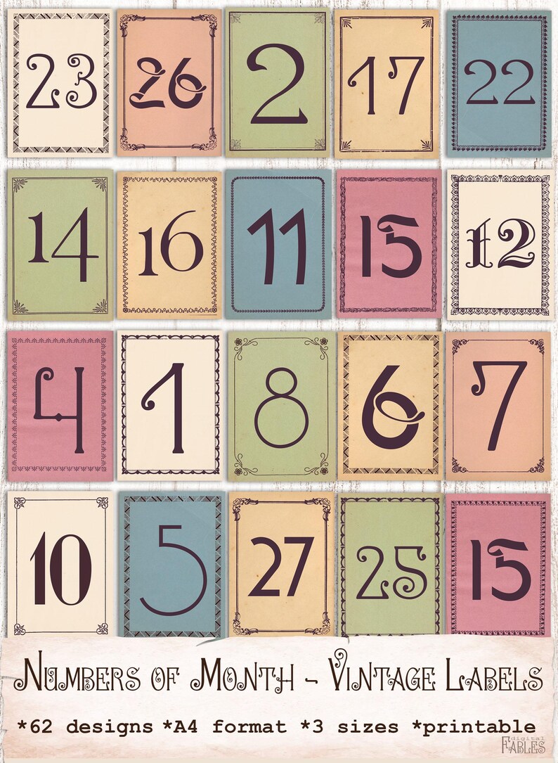 Vintage Monthly Number Labels - Printable Ephemera for Journals and ...