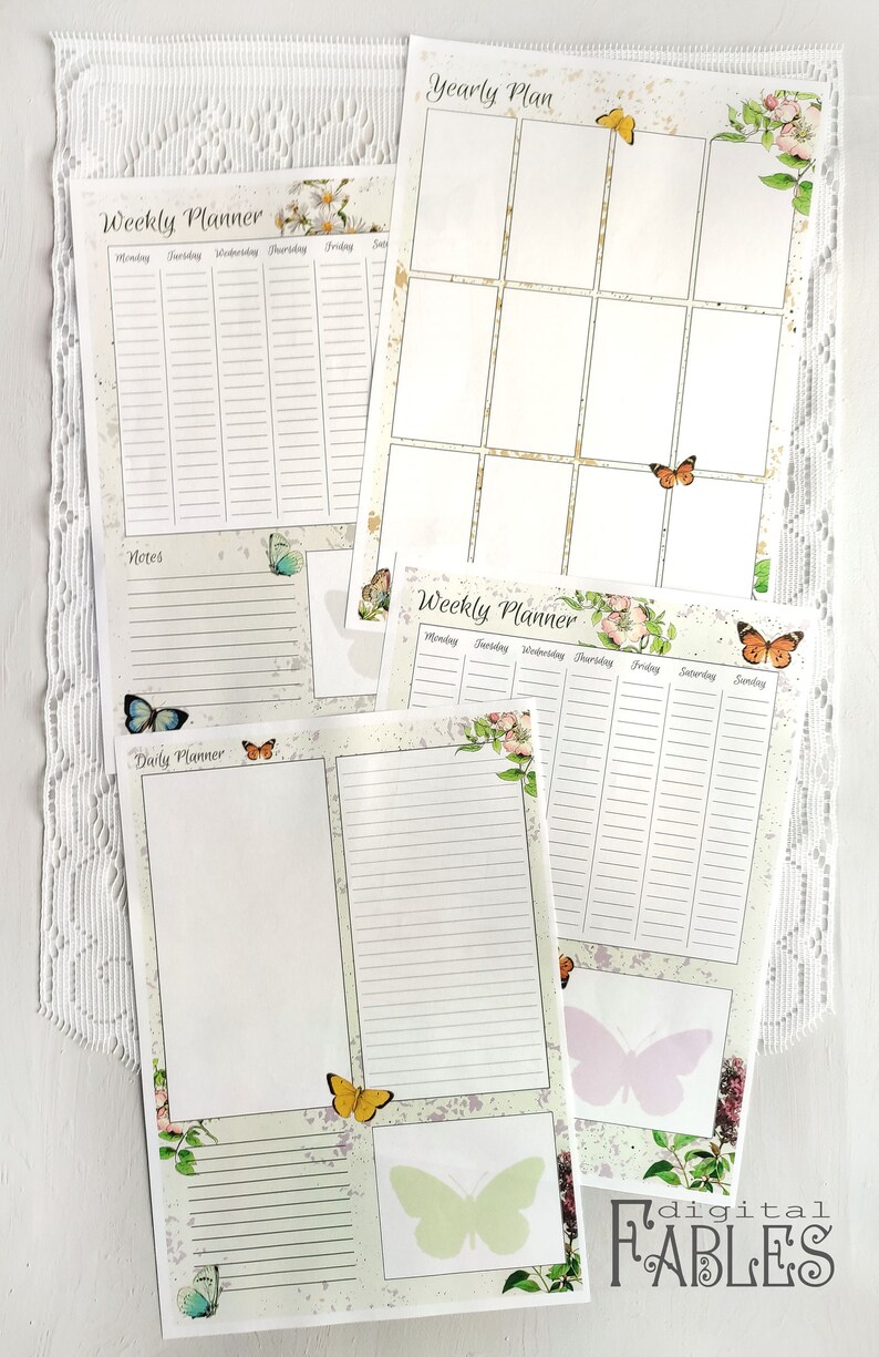 Printable Planner Sheets, Pastel and Butterfly, Daily, Weekly, Monthly ...