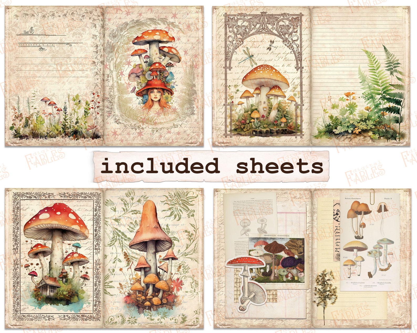 Mushrooms Journal Kit, Junk Journal Digital Printable, Scrapbook Kit ...