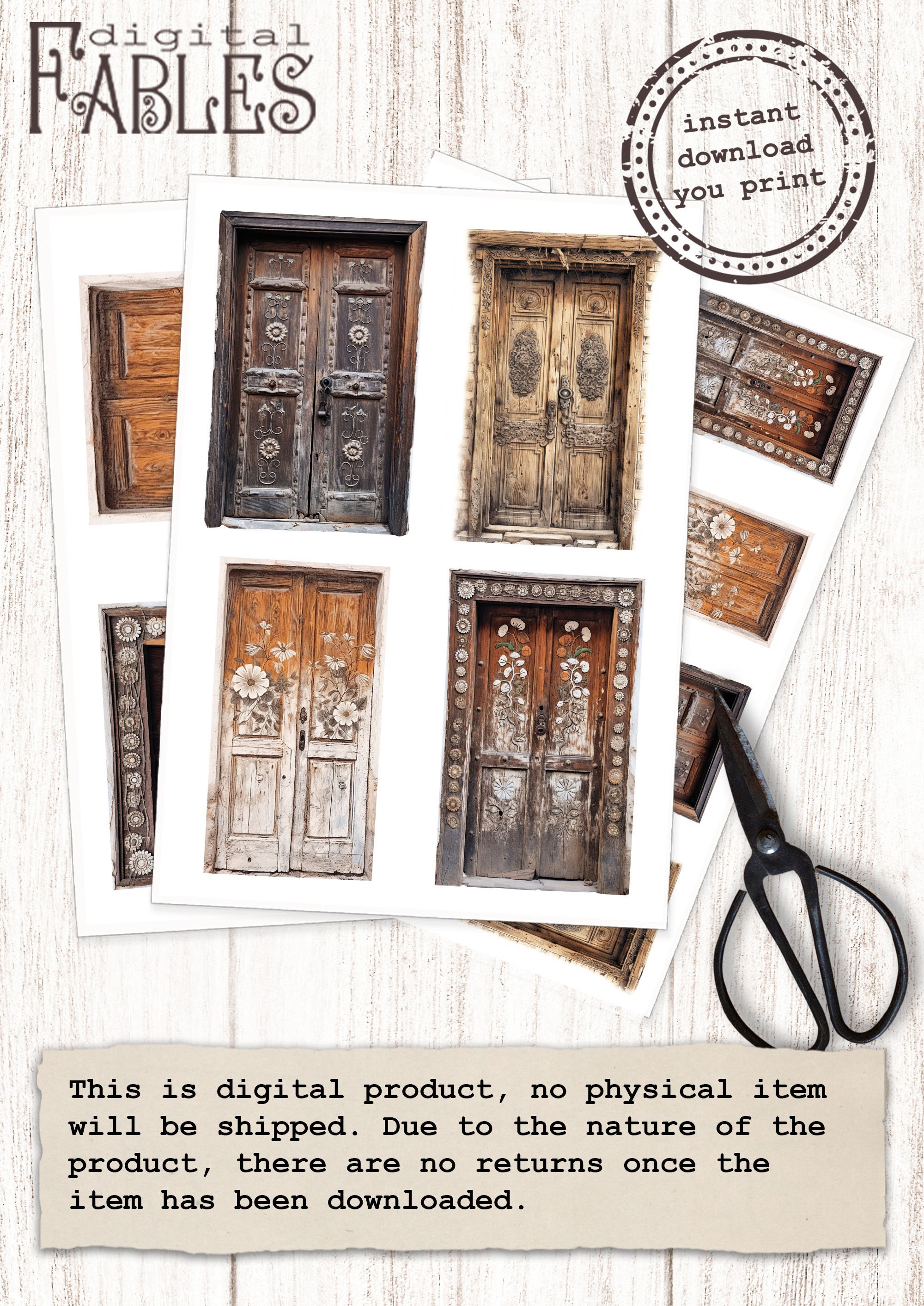 Wood Doors Scrapbook Printable, Open, Digital Journal Ephemera, Fairy ...