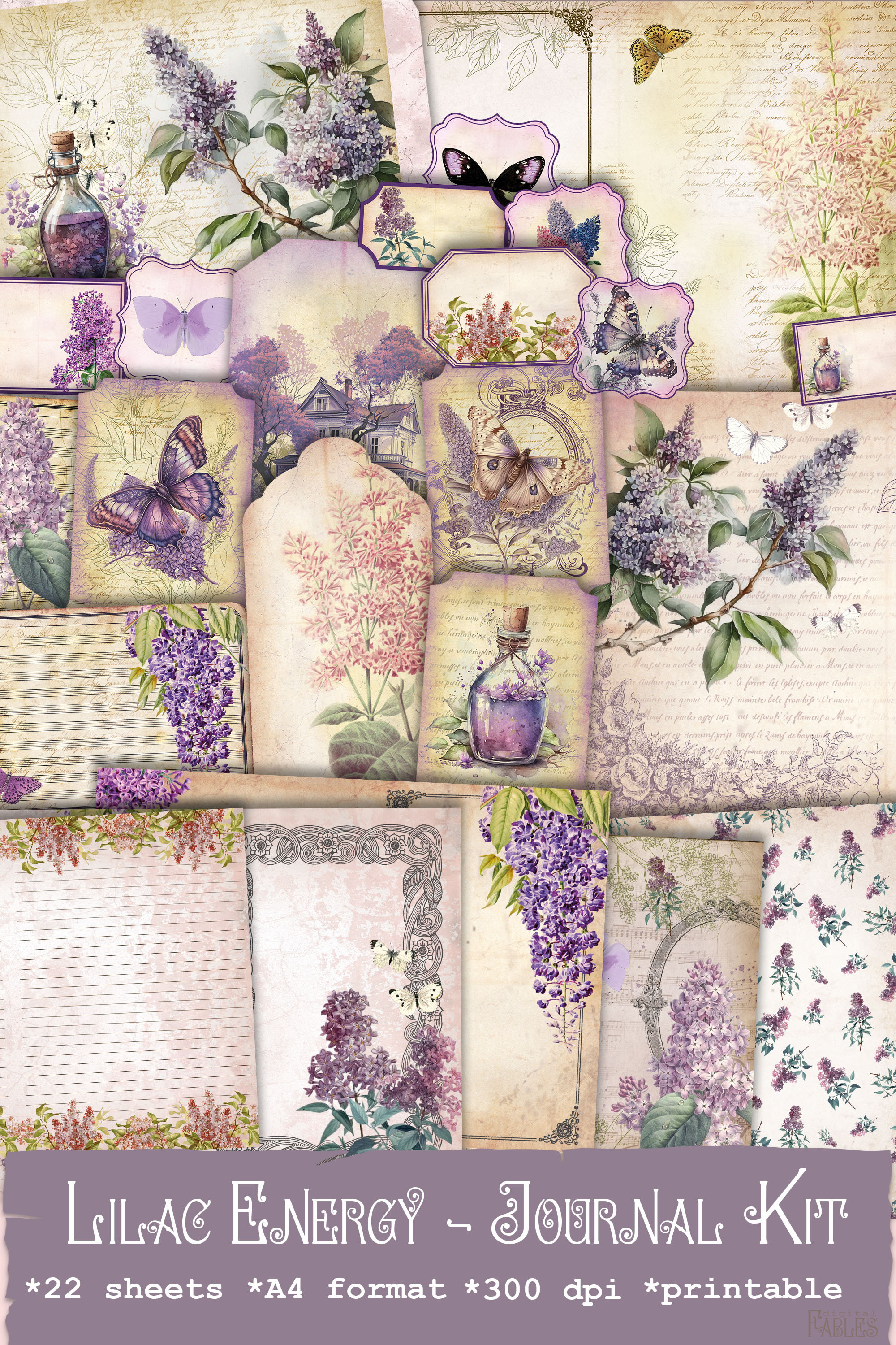 Lilac Energy Journal Kit, Spring Junk Jurnal Pages & Ephemera, Lilac ...
