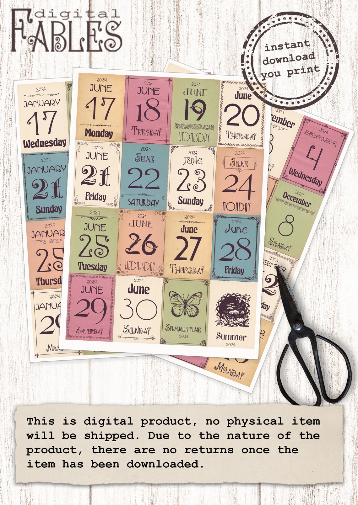 Vintage Style Calendar Cards With Dates 2024, Mini Calendar, Junk ...