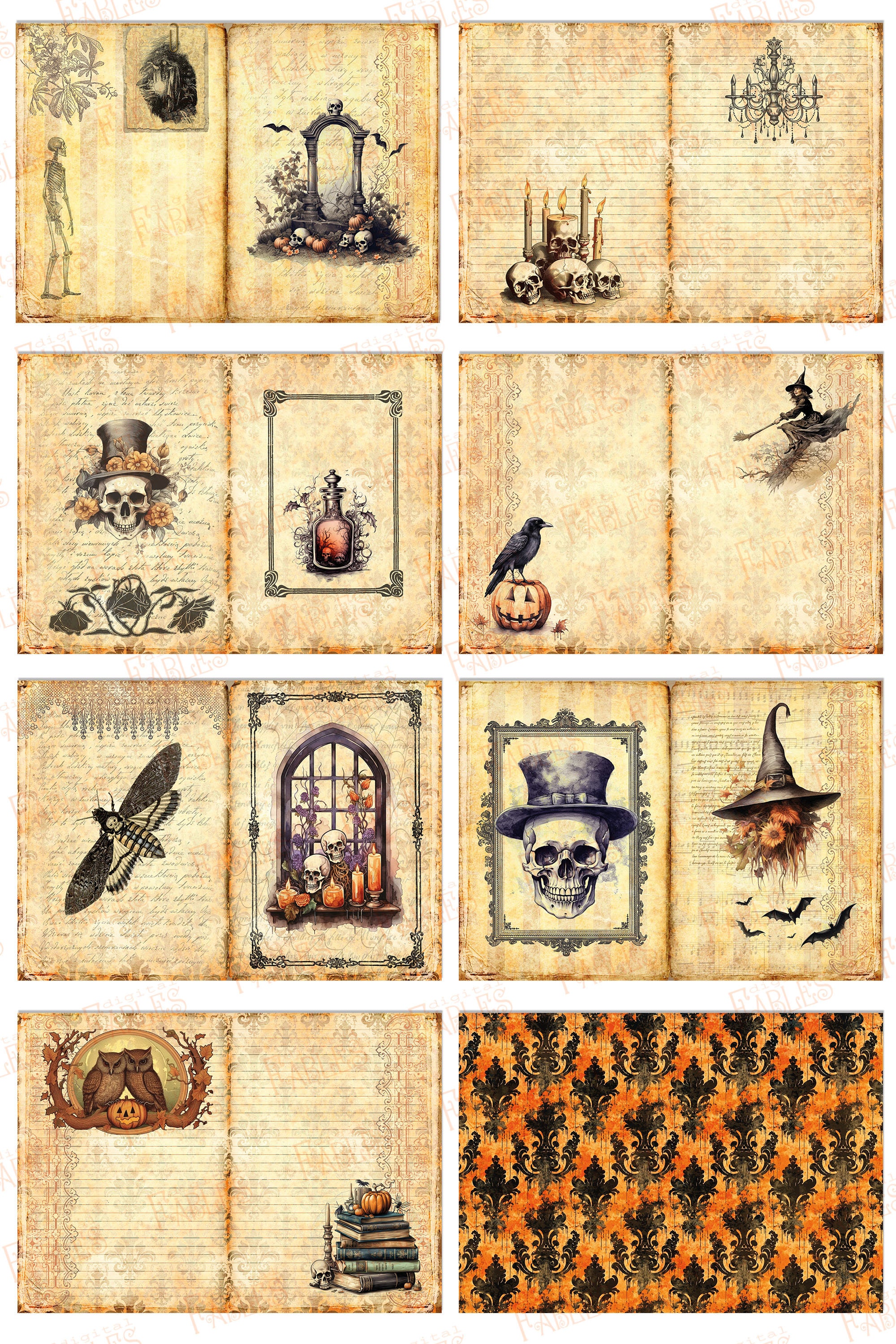 Halloween Junk Journal Kit 23, Vintage Grunge Shabby, Labels, Pages and ...