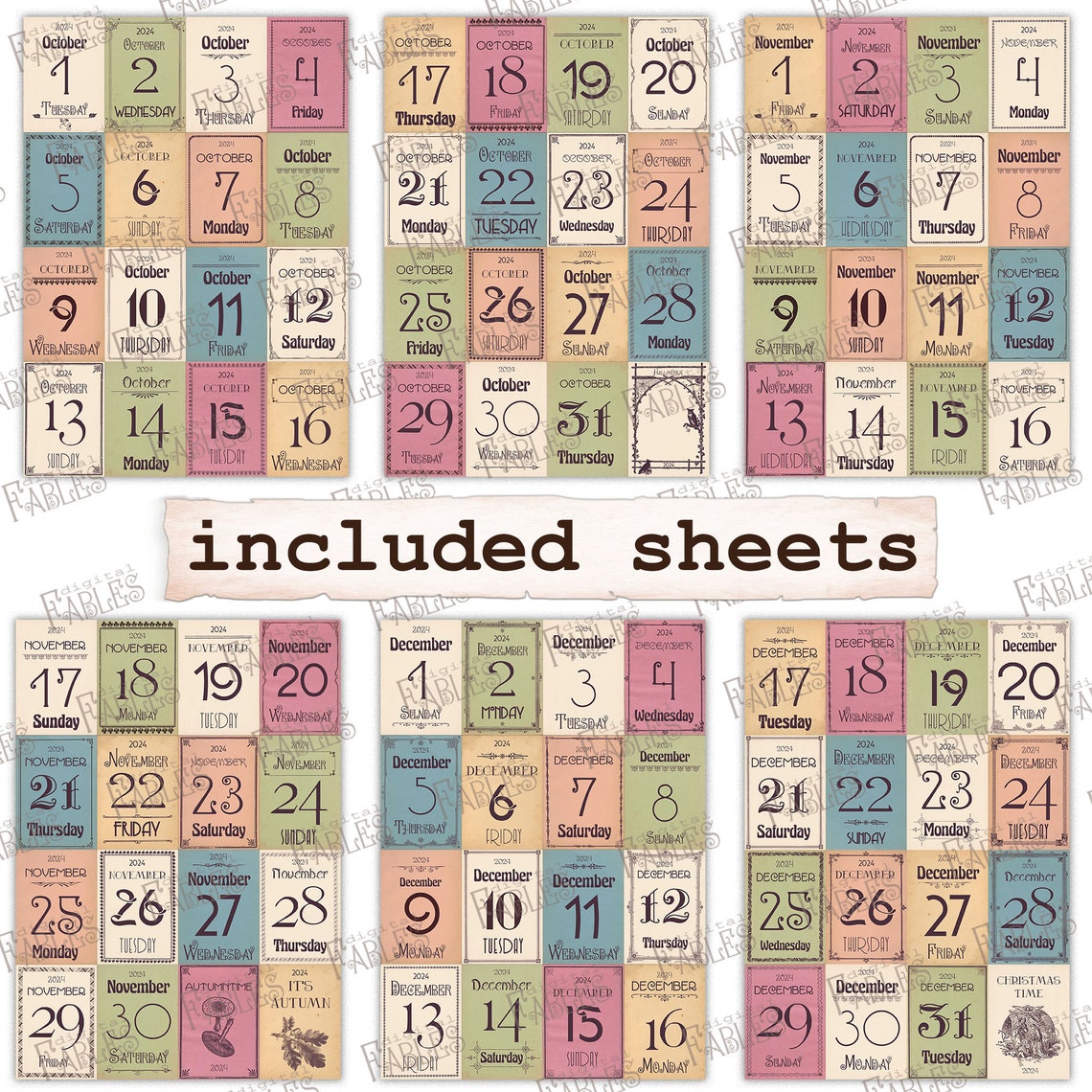 Vintage Style Calendar Cards With Dates 2024, Mini Calendar, Junk ...