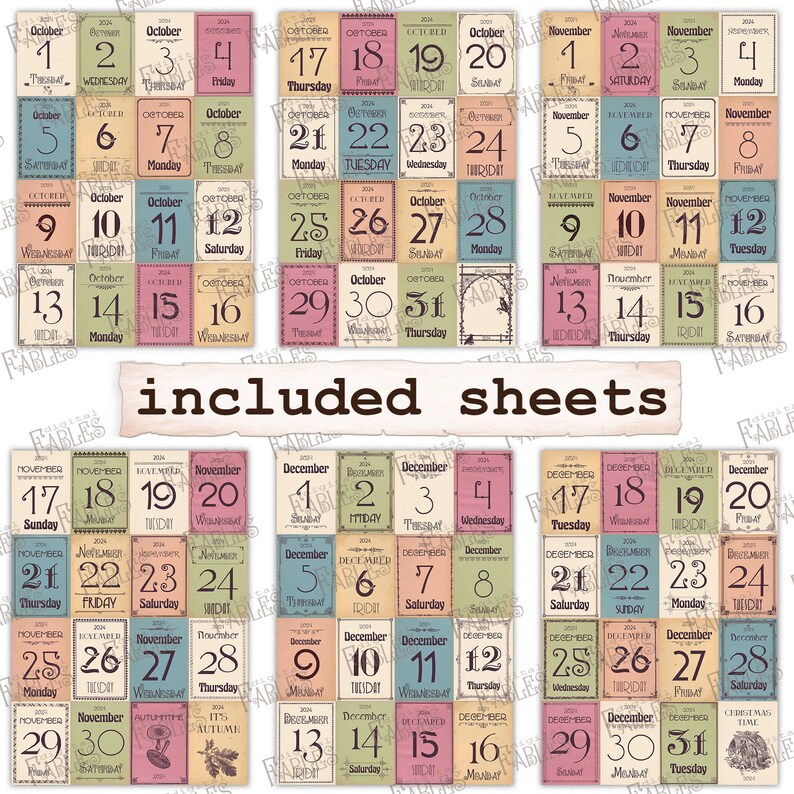 Vintage Style Calendar Cards With Dates 2024, Mini Calendar, Junk ...