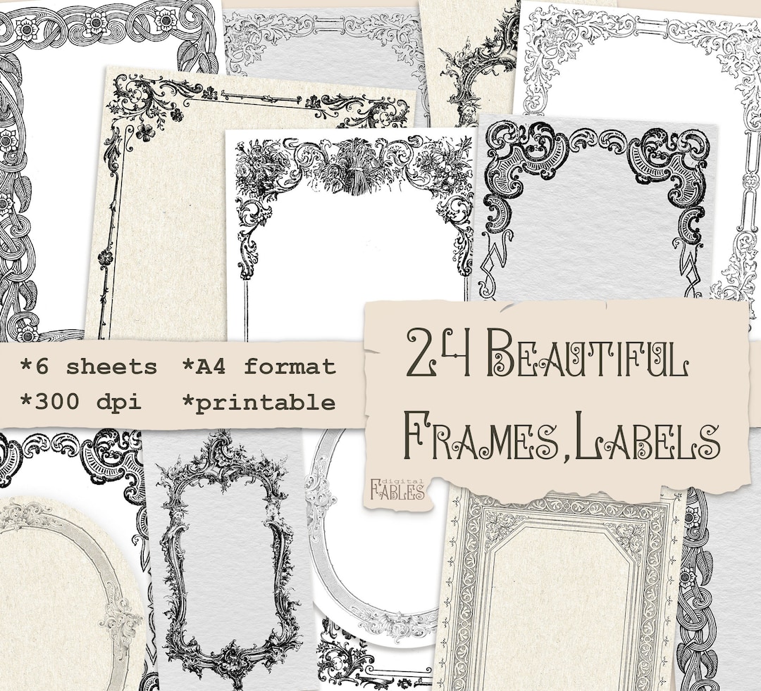 24 Beautiful Frames/labels, Digital Printable Instant Download, Ornate ...