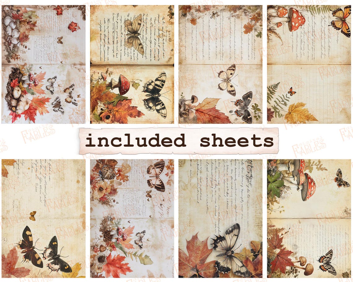 Autumn Junk Journal Printable Pages With Mushrooms and Butterflies ...