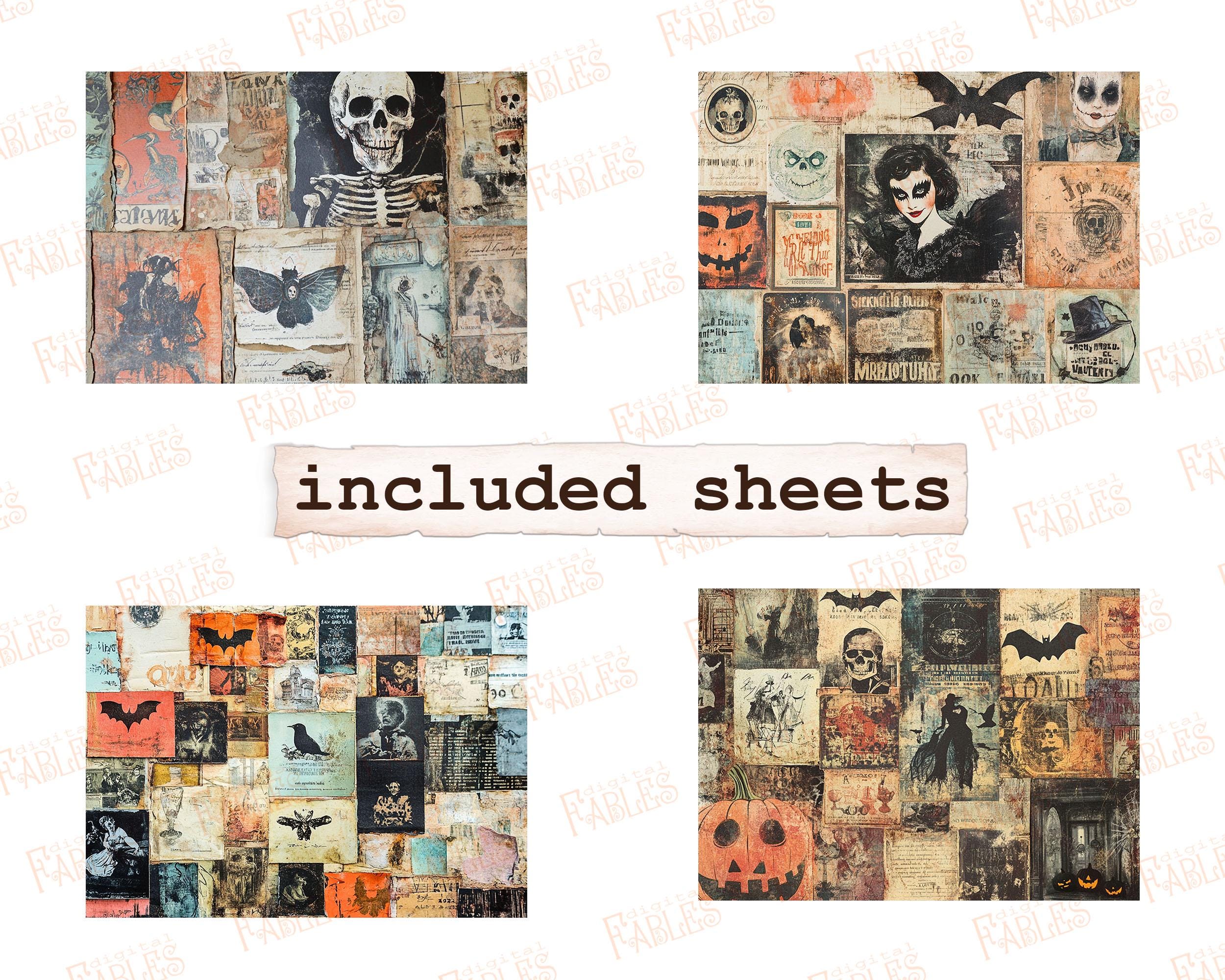 Halloween Collage Sheets, Shabby Scrappy Paper, Old Newspaper, Junk ...