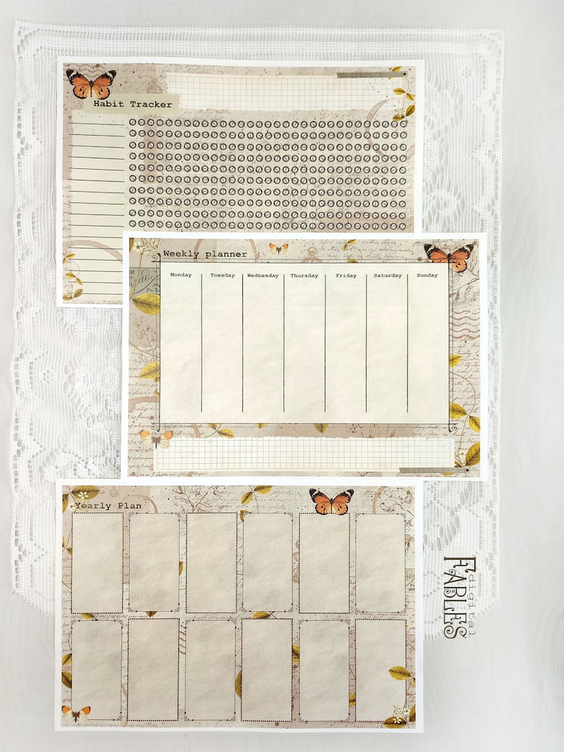 Printable Vintage Planner: Yearly, Monthly, Weekly, Daily Plans ...