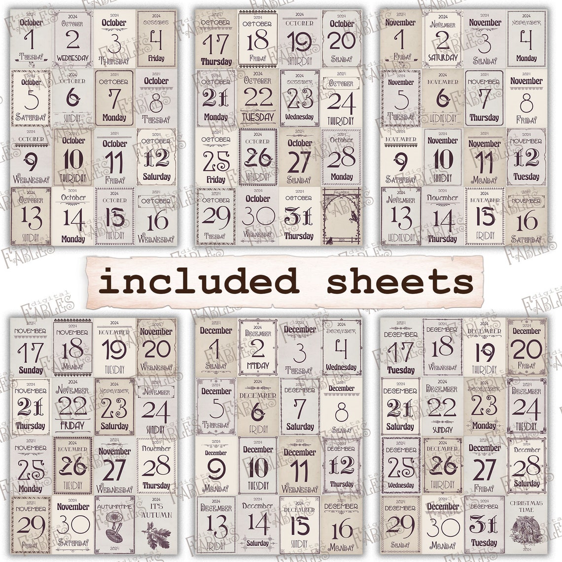 Vintage Style Calendar Cards With Dates 2024 GRAY, Mini Calendar, Junk ...