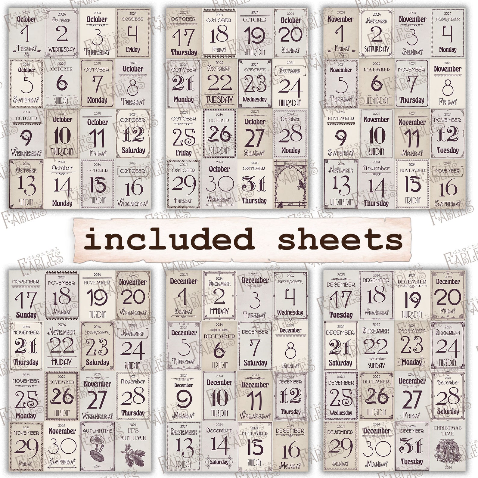 Vintage Style Calendar Cards With Dates 2024 GRAY, Mini Calendar, Junk ...