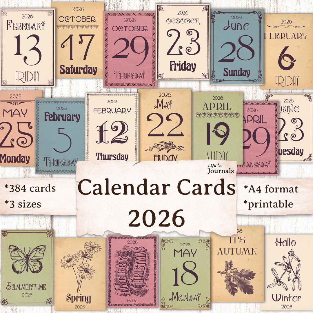 2026 Vintage Style Calendar Cards With Dates, Mini Calendar, Junk ...