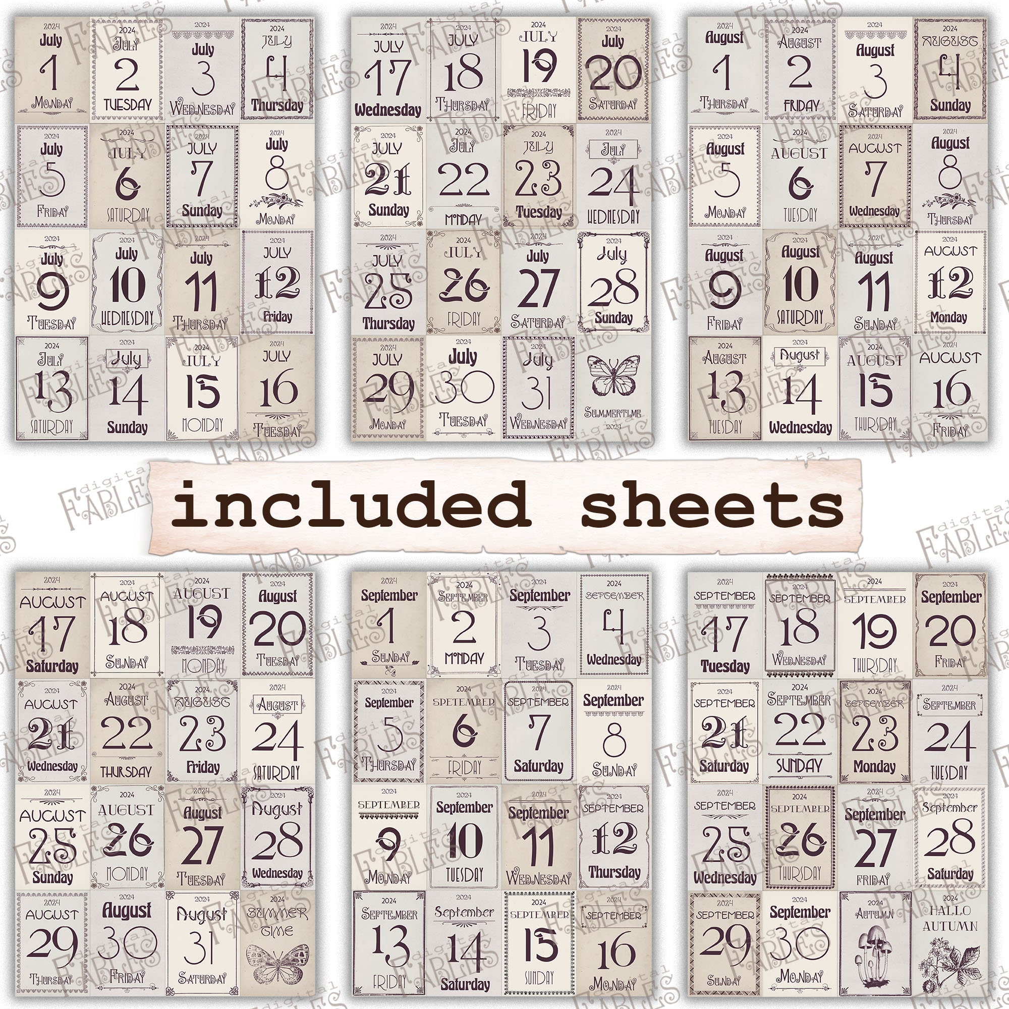 Vintage Style Calendar Cards With Dates 2024 GRAY, Mini Calendar, Junk ...