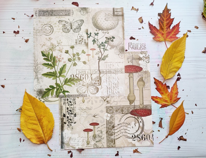 Vintage Mushrooms & Flowers Collage Sheets, Junk Journal Printable ...