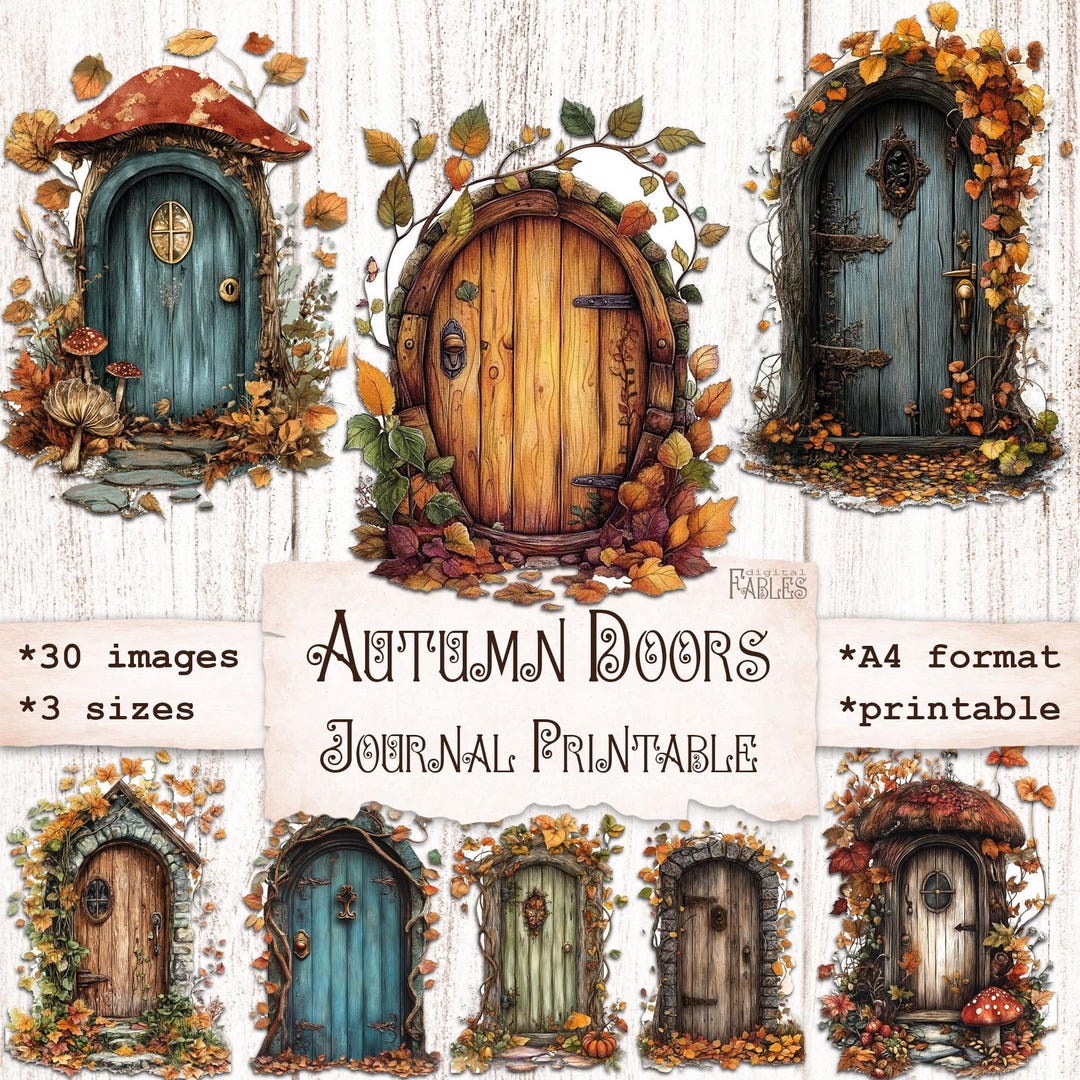 Autumn Wood Doors, Fall Scrapbook Printable, Open, Digital Journal ...