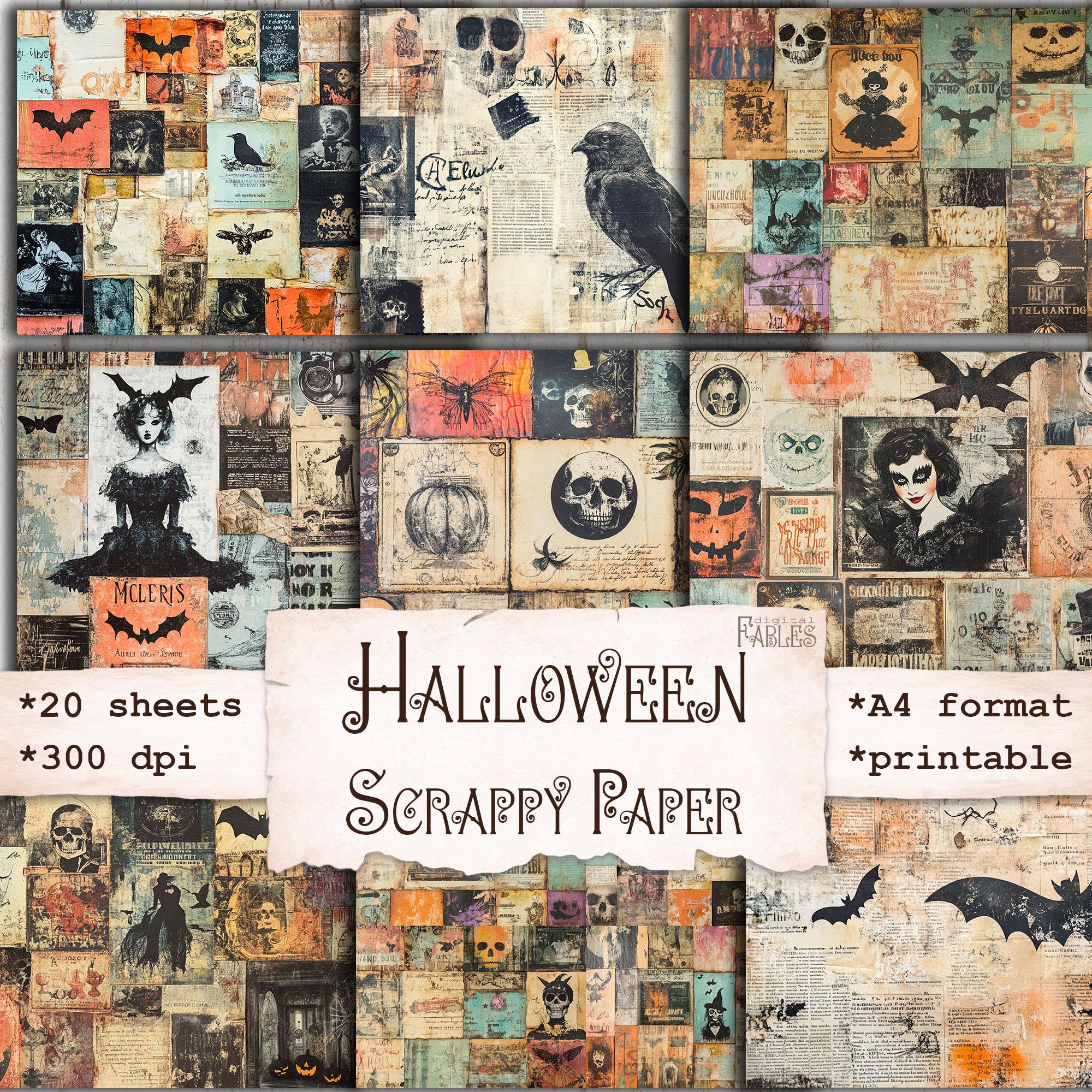Halloween Collage Sheets, Shabby Scrappy Paper, Old Newspaper, Junk ...