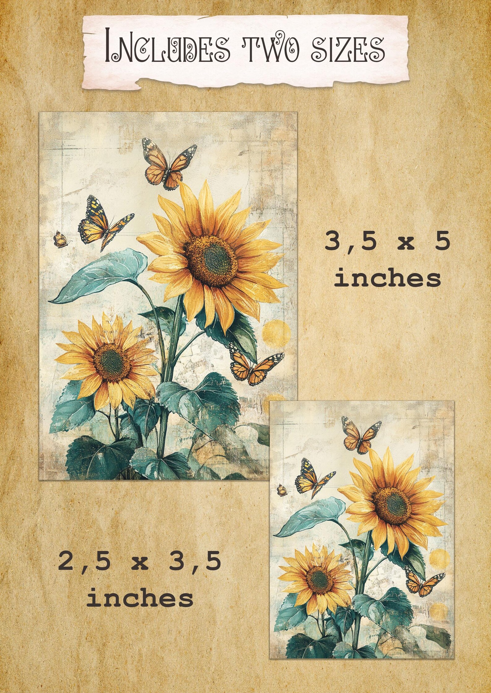Sunflowers Serenade ATC Cards, Junk Journal Ephemera, Printable ...