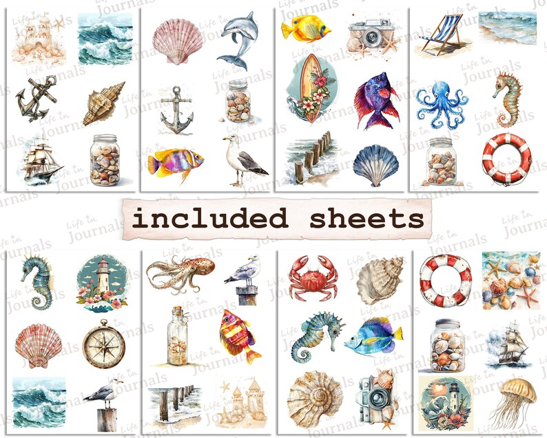 Sea Story Fussy Cut Watercolor Images, Nautical Ephemera Printable ...