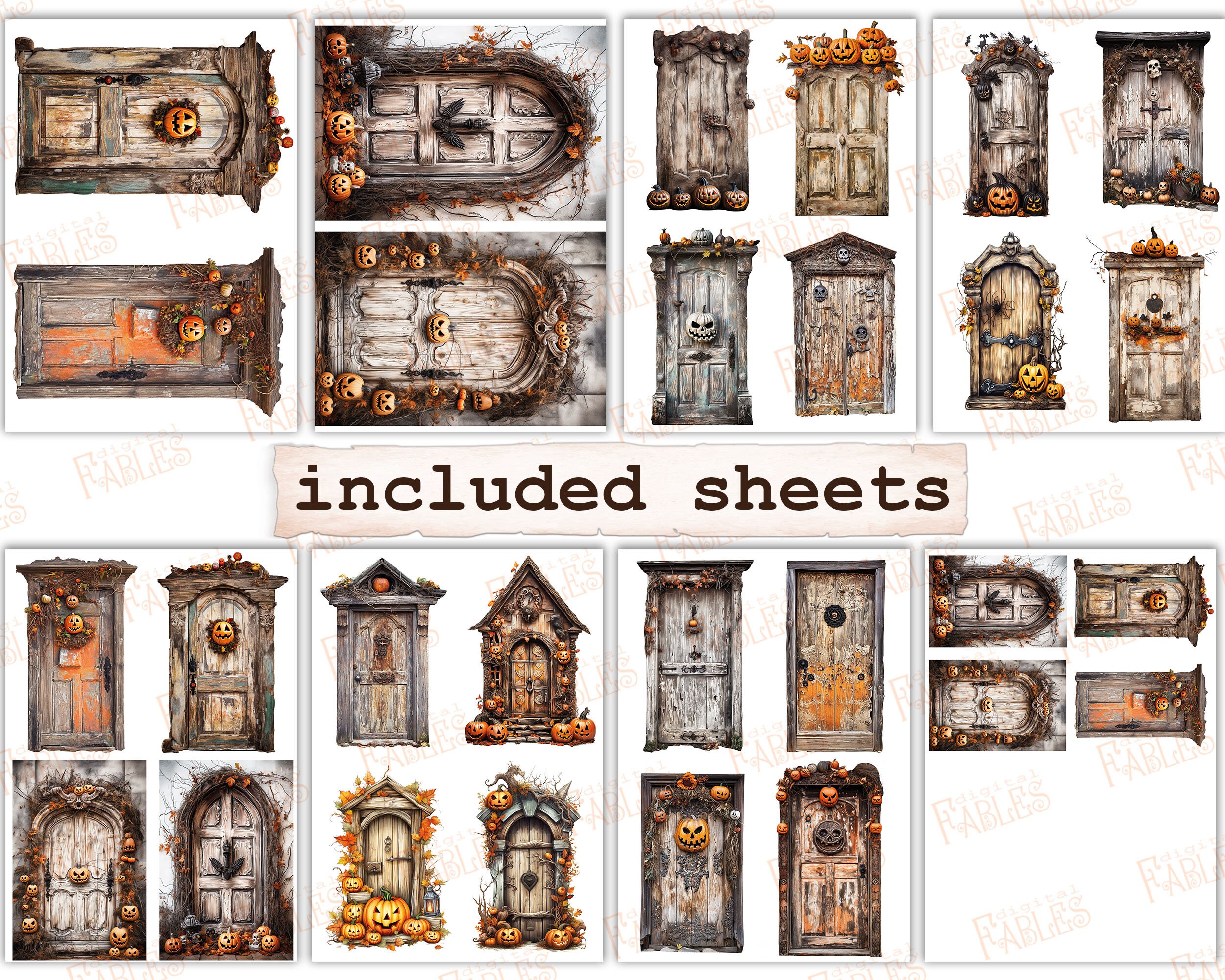 Halloween Wood Doors, Scrapbook Printable, Open, Digital Journal ...