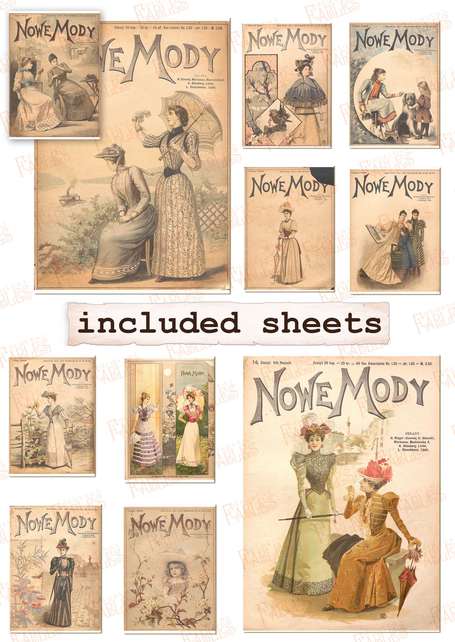 Vintage Fashion Old Magazine Covers, Authentic 1890-1910 Pages, Junk ...
