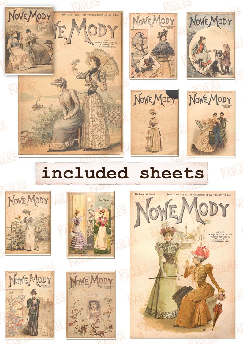 Vintage Fashion Old Magazine Covers, Authentic 1890-1910 Pages, Junk ...