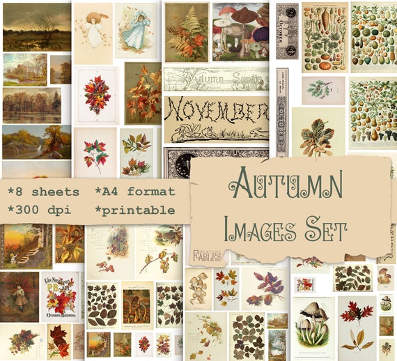 Printable Autumn Images Digital Kit Fall Landscapes Leaves - Etsy