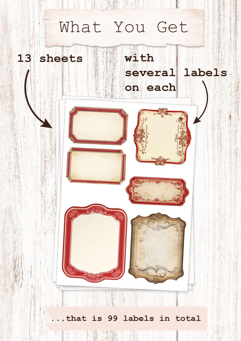 Vintage Lables With Red and Beige Frames, Retro Printable Junk Journal ...