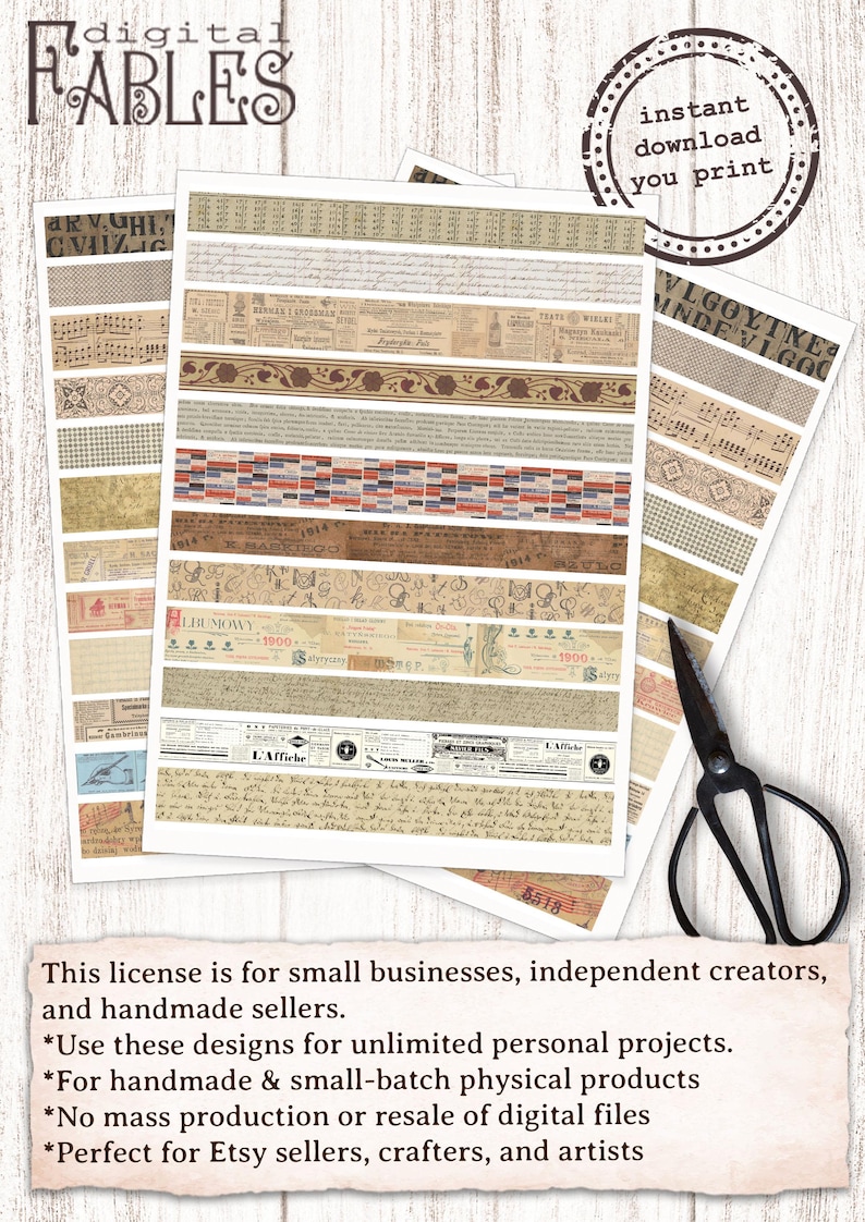 Washi Tape Strips From Vintage Ephemera Sheets Part 2, Junk Journal ...