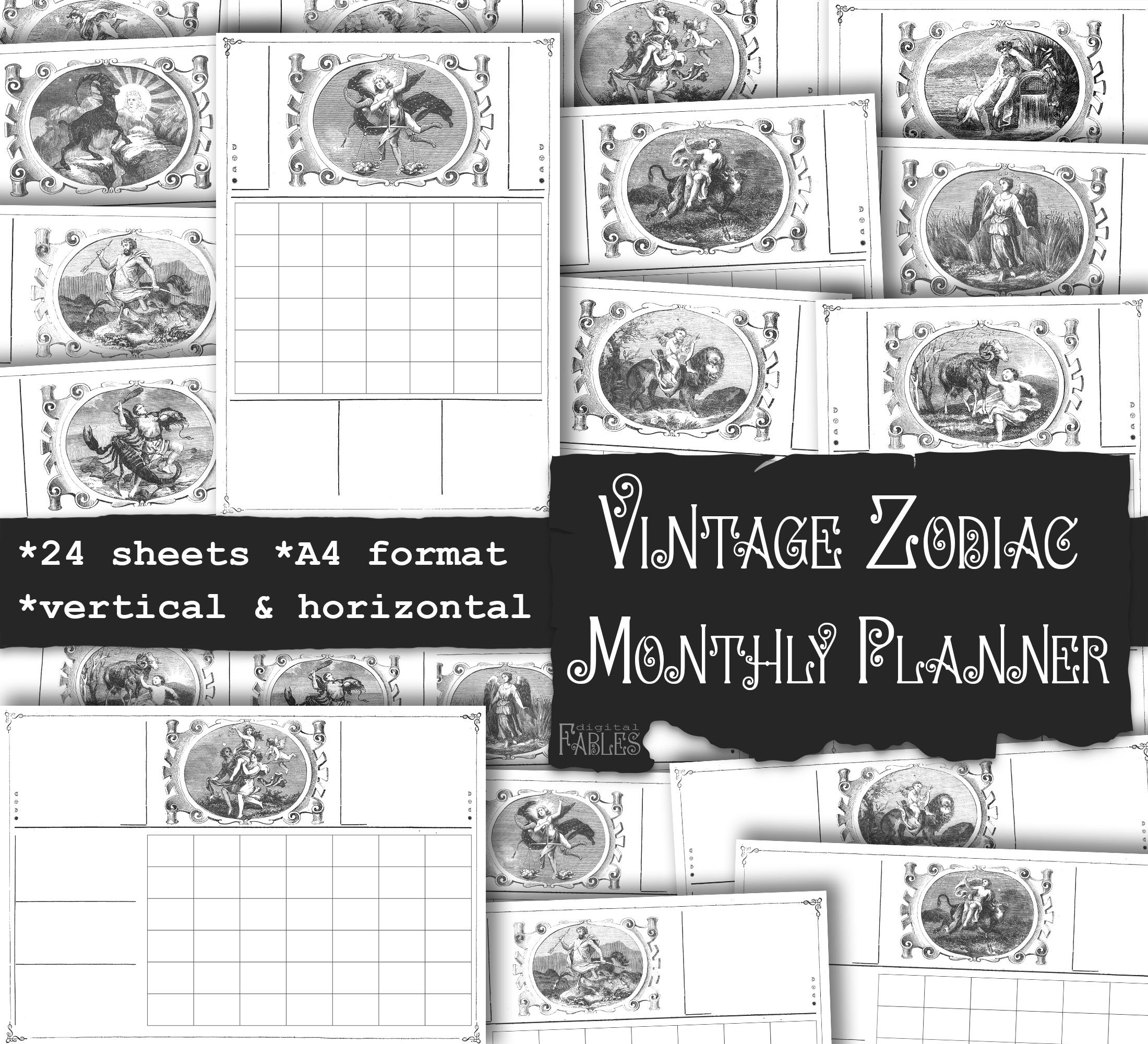 Astrology Monthly Planner Printable, Vintage Zodiac Signs Images ...