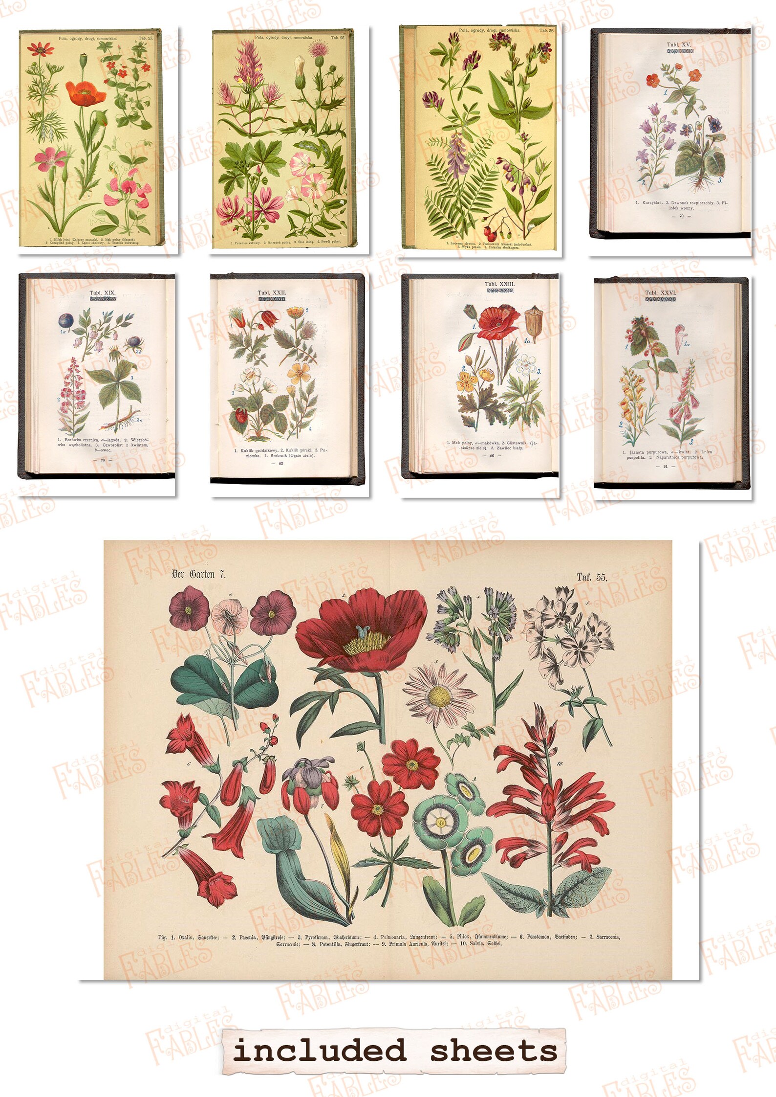 Vintage Floral Book Pages, Printable Botanical Nature Ephemera, Junk ...