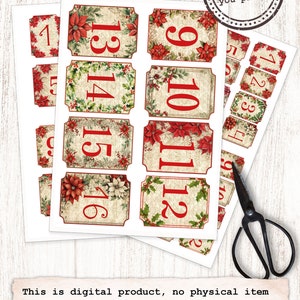 Christmas Numbers, Advent Tags, Printable Scrapbook Vintage Ephemera ...