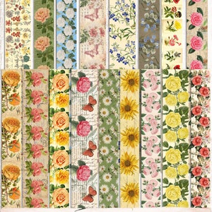 Vintage Flowers Washi Tape Strips, Junk Journal Printable, Planner ...